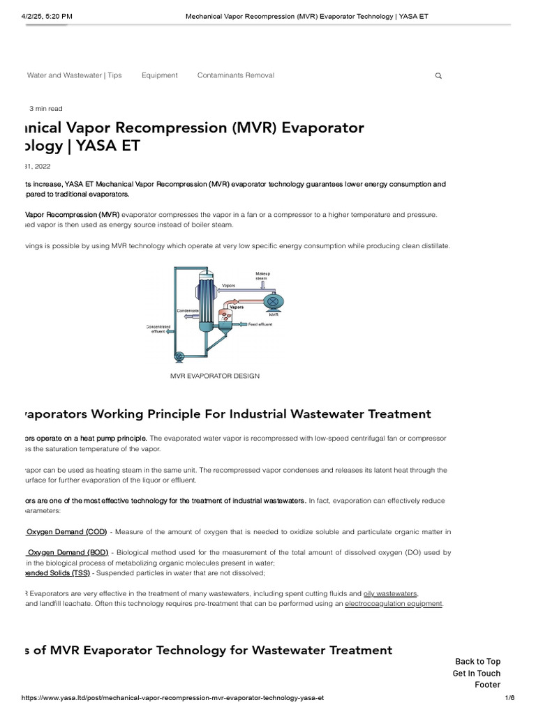 Mechanical Vapor Recompression (MVR) Evaporator Technology _ YASA ET ...