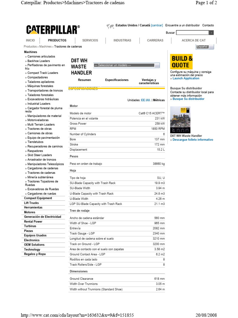 Informacion Tecnica D8T | PDF | Vehículos de ruedas | Vehículos