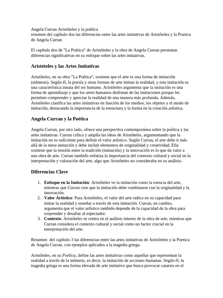 Angela Curran Aristoteles y La Poetica | PDF | Poética (Aristóteles ...