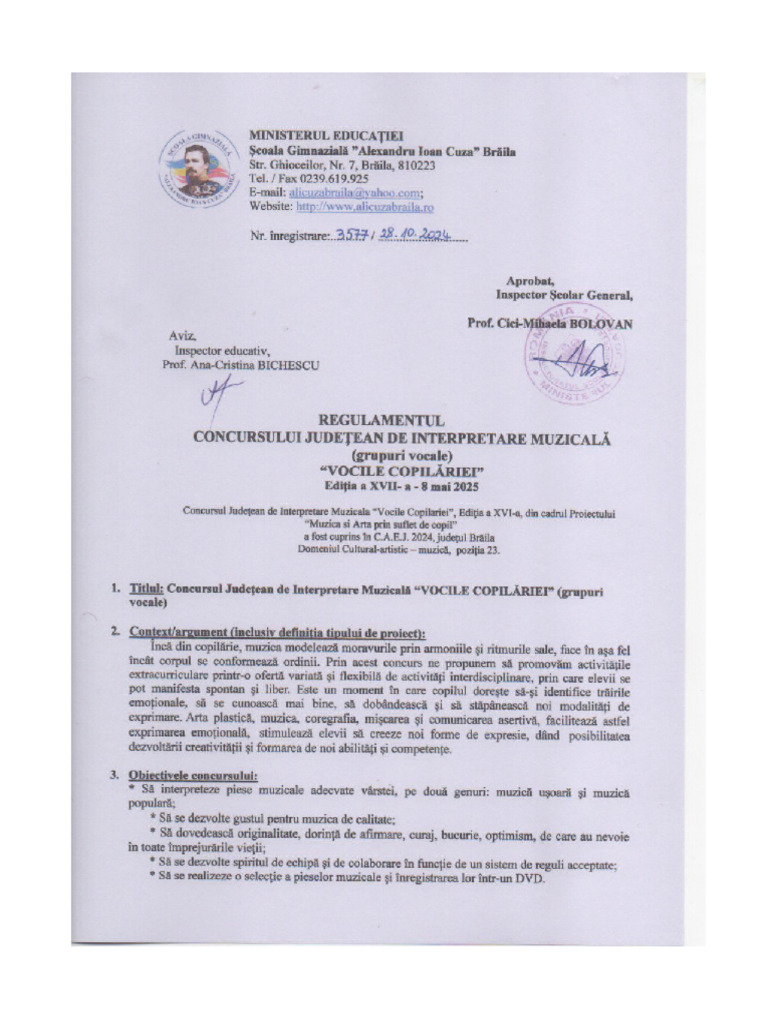 Concurs Judetean Vocile Copilariei | PDF