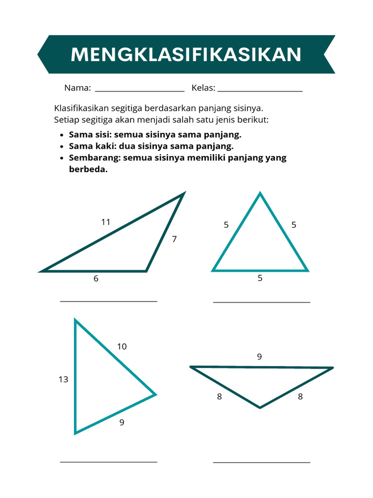 Simple Green Classifying Triangles by Side Length Maths Worksheet | PDF