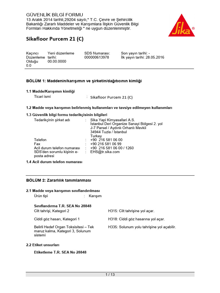 043-C-Sikafloor Purcem-21 - (C) - MSDS-TR | PDF