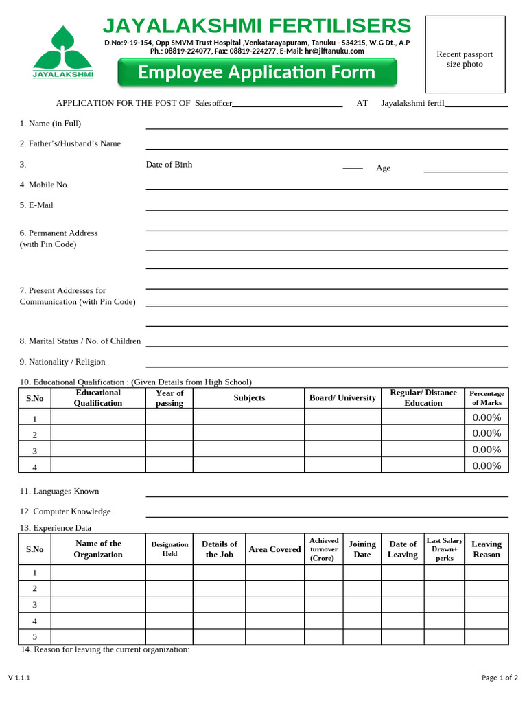 New Employee Application | PDF