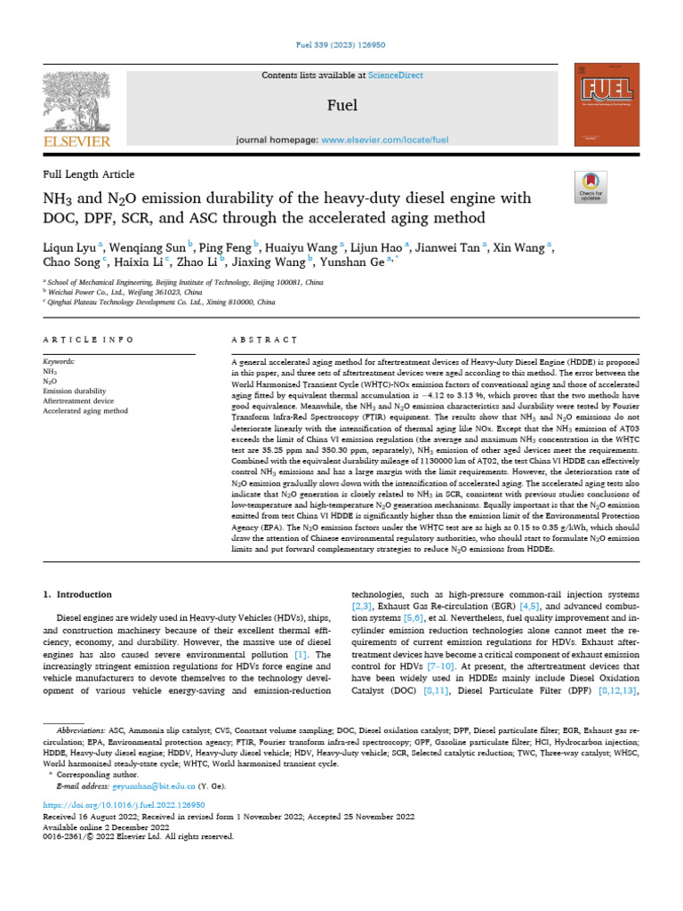 NH3 and N2O Emission Durability of The Heavy-Duty Diesel Engine With DOC, DPF, SCR AND ASC | PDF ...