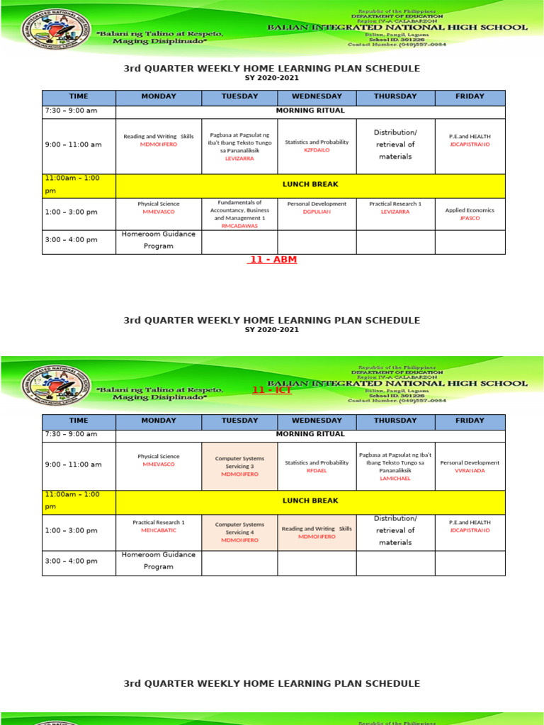 3RD Quarter Modular Schedule | PDF | Science