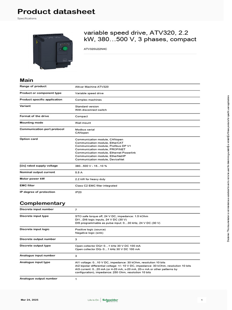ATV320 Variable Speed Drive Overview | PDF | Relay | Electrical Impedance