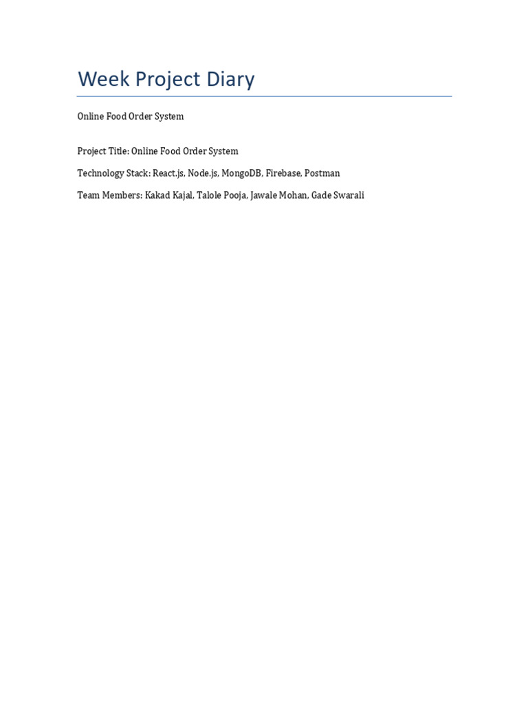 Online Food Order System Week Diary | PDF | Software Engineering ...