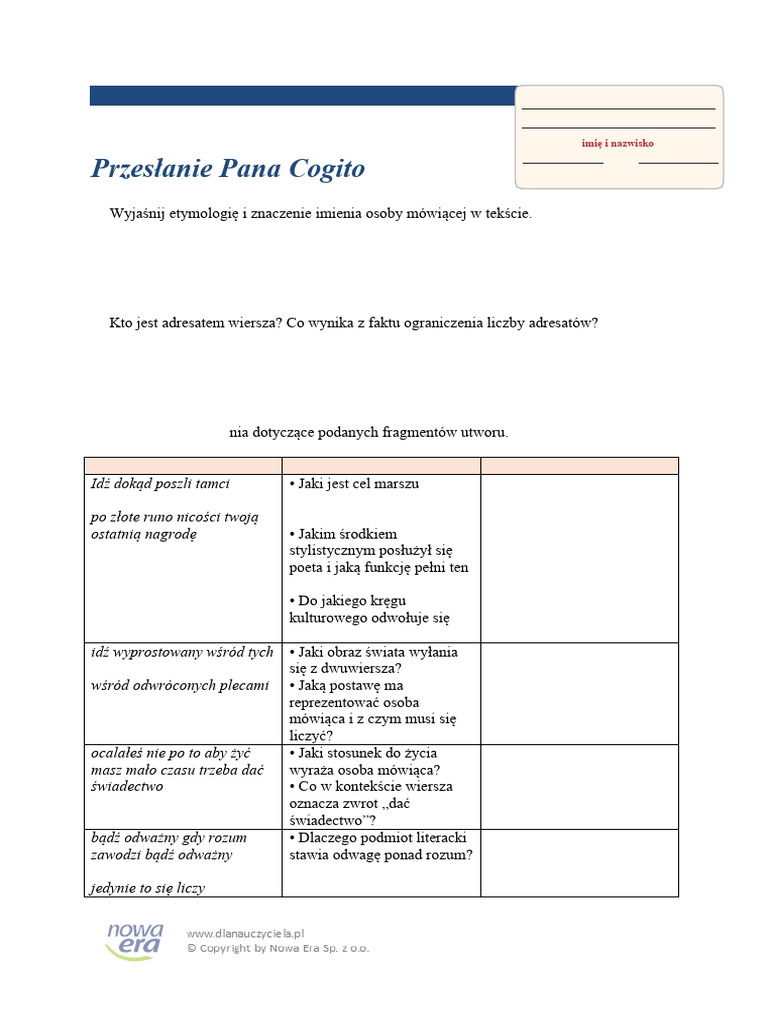 Herbert Przesłanie Pana Cogito | PDF