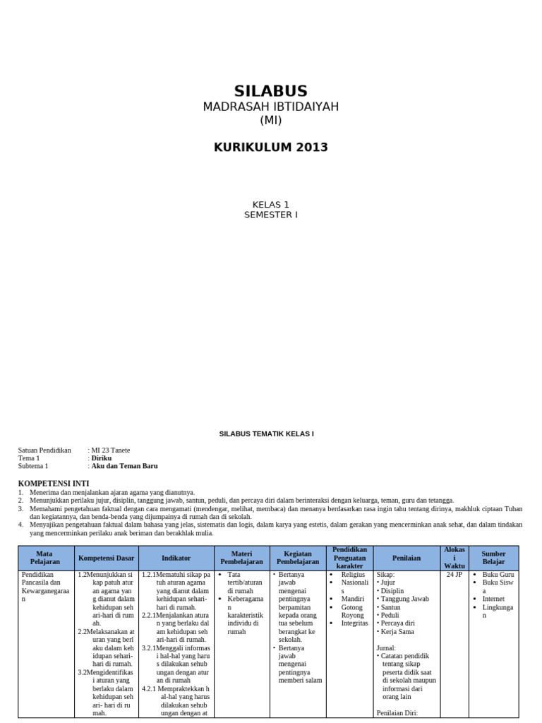 Silabus Semester 1 | PDF
