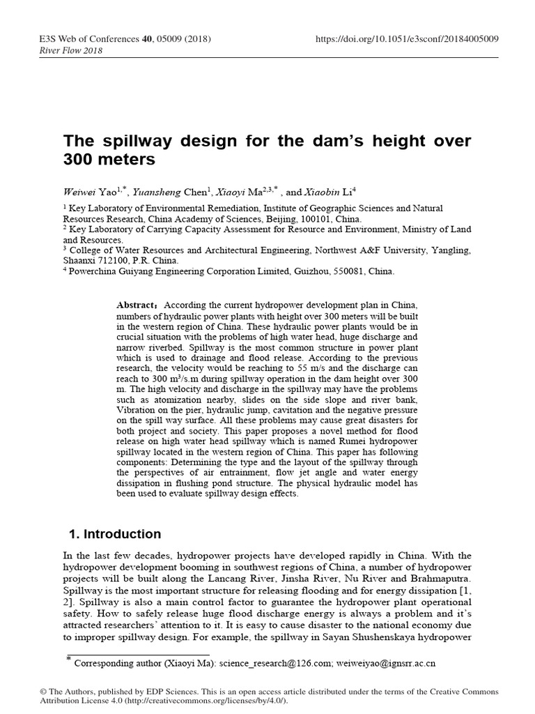 The Spillway Design For The Dams Height Over 300 | PDF | Spillway ...
