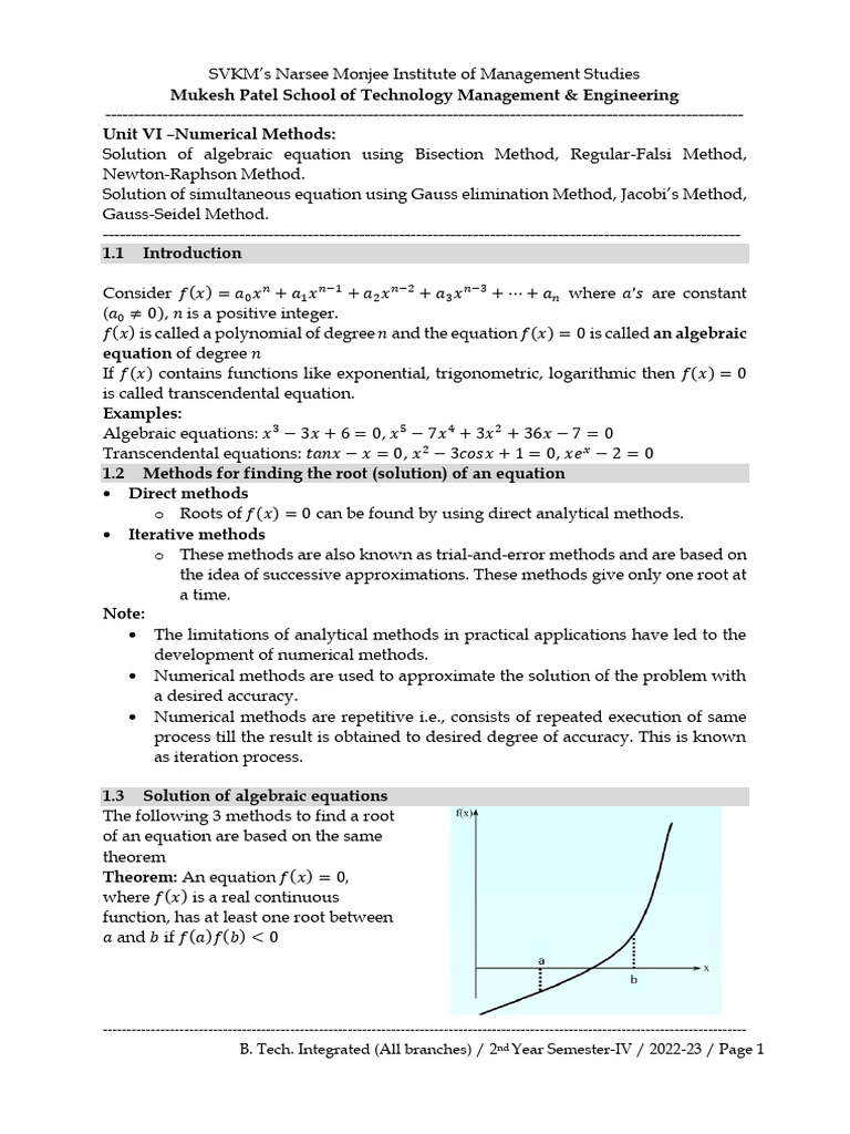 SemIV - Unit - VI - Numerical Methods - Notes | PDF | Equations ...