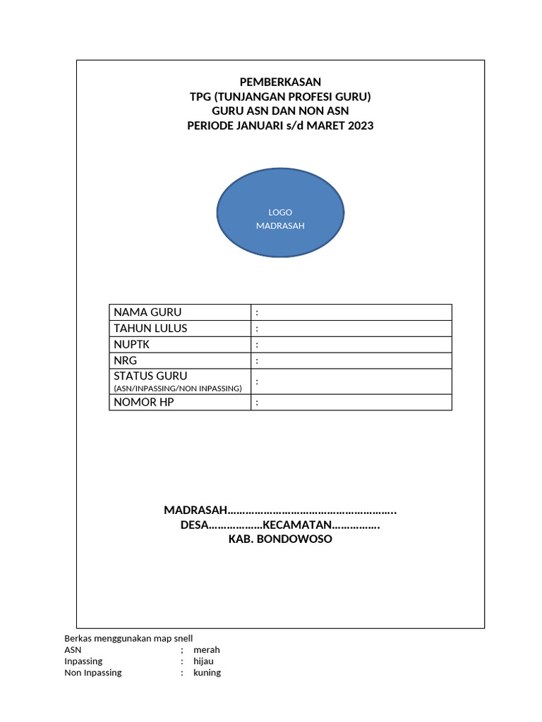 Cover TPG, Ceklis Berkas, Dan Surat Pernyataan | PDF