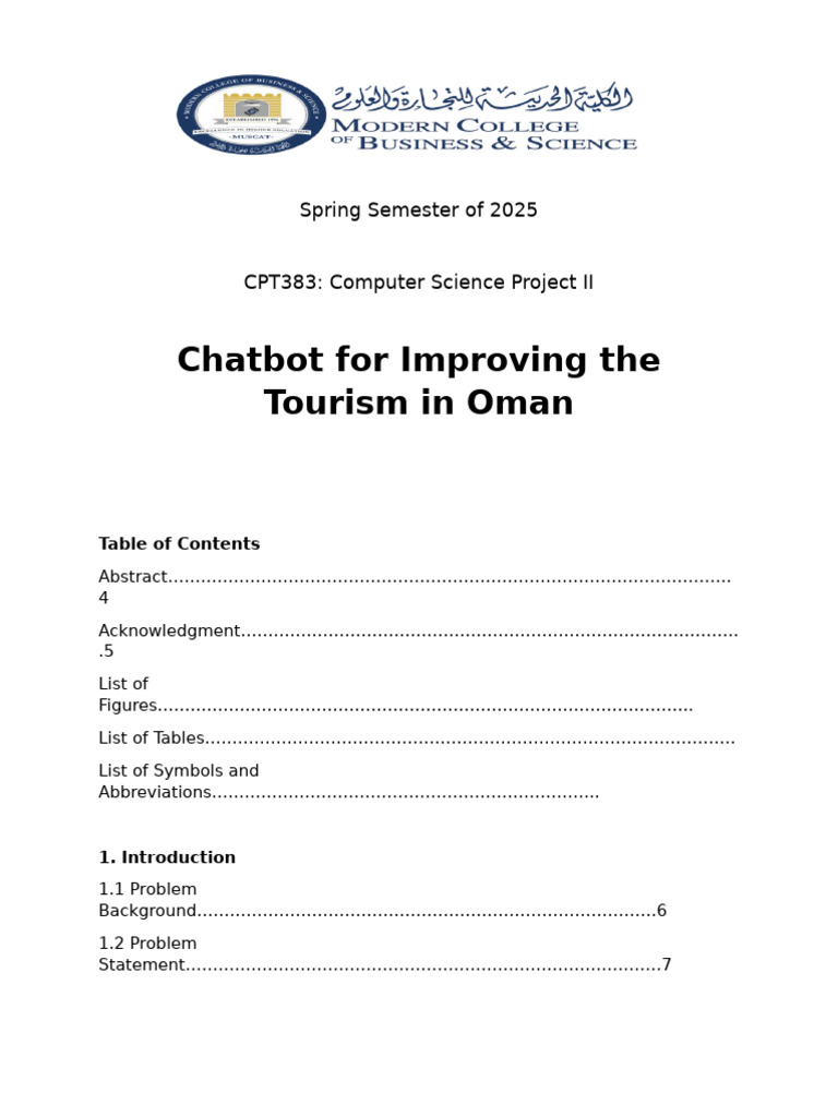 Final Chatbot Tourism Project | PDF | Artificial Intelligence | Intelligence (AI) & Semantics