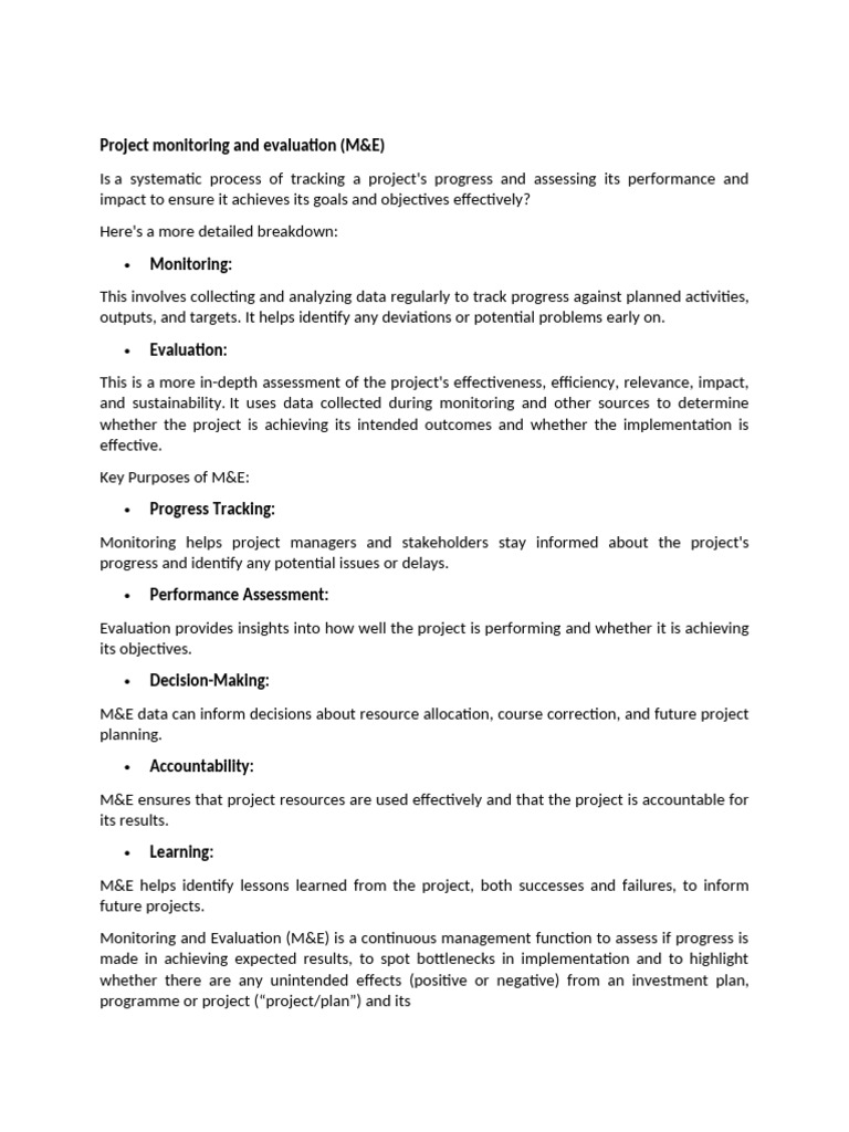 Project Monitoring and Evaluation | PDF | Monitoring And Evaluation | Evaluation
