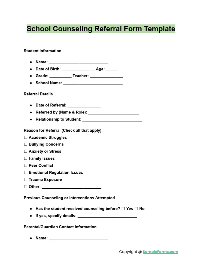School Counseling Referral Form Template | PDF