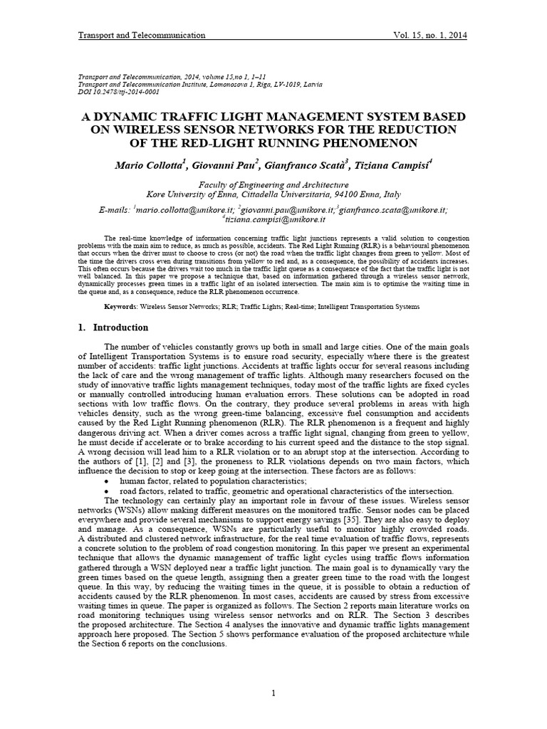 Dynamic Traffic Light Management System | PDF | Wireless Sensor Network | Traffic