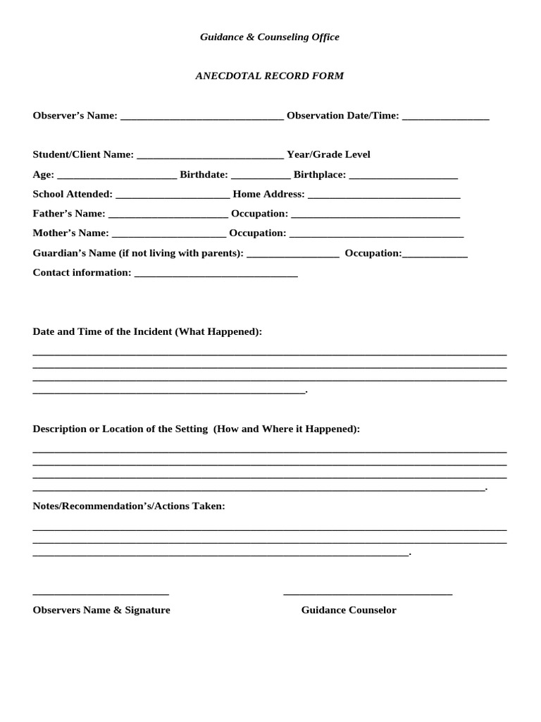 Anecdotal Record Form | PDF
