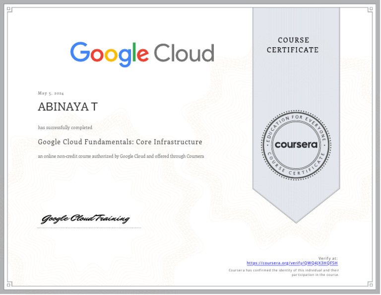 Google Cloud Fundamentals Course Completion | PDF
