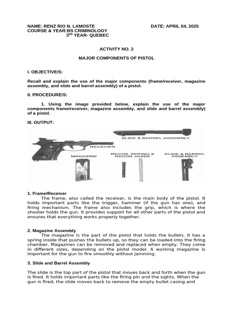 Major Components of a Pistol Explained | PDF