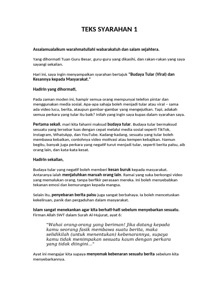 Teks Syarahan 1 | PDF