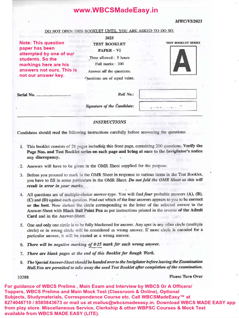 WBCS Main Exam 2023 Compulsory Question Paper VI Mathematics ...