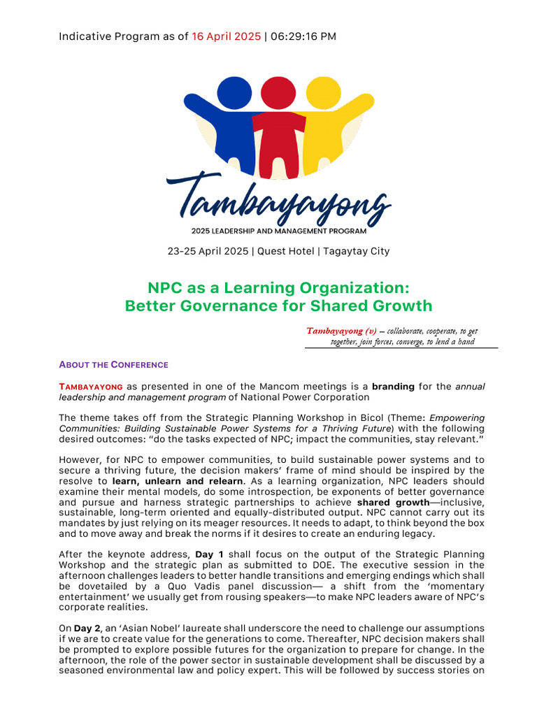 Tambayayong Conference 2025 Overview | PDF | Strategic Planning ...