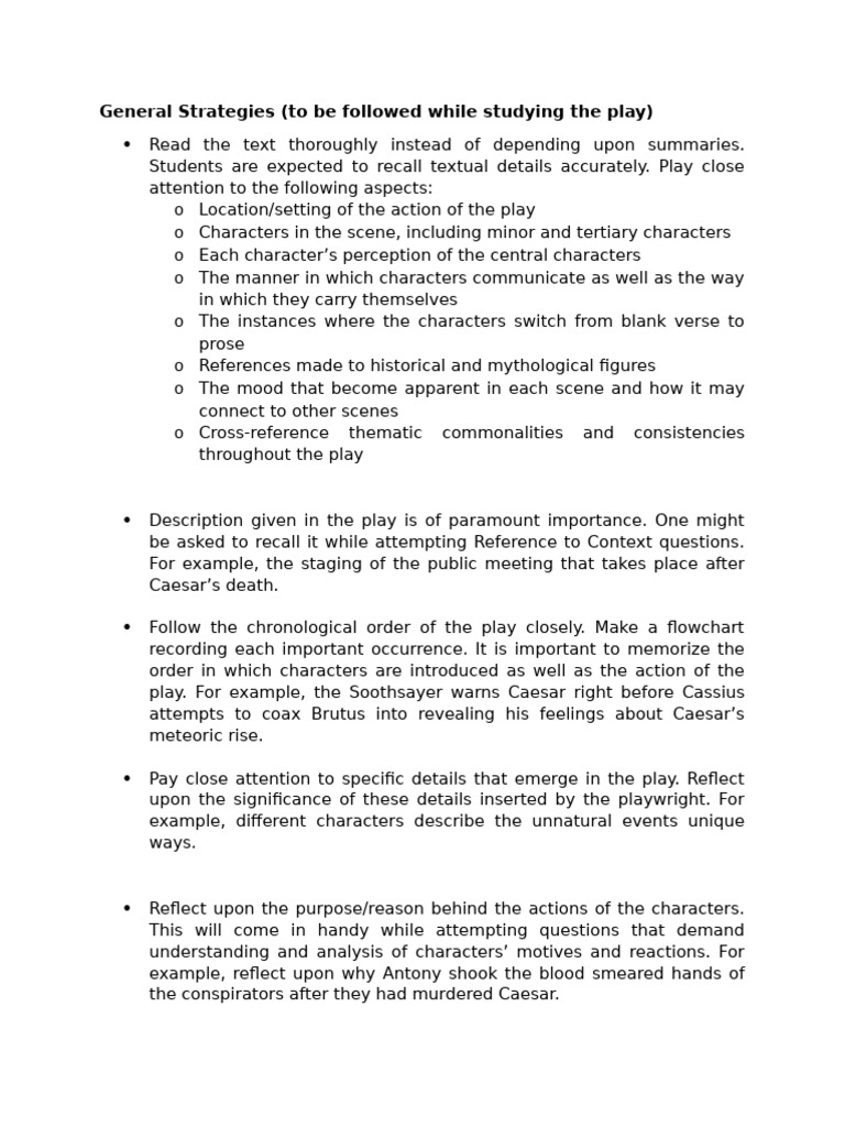 Effective Study Strategies for Play Analysis | PDF | Question ...