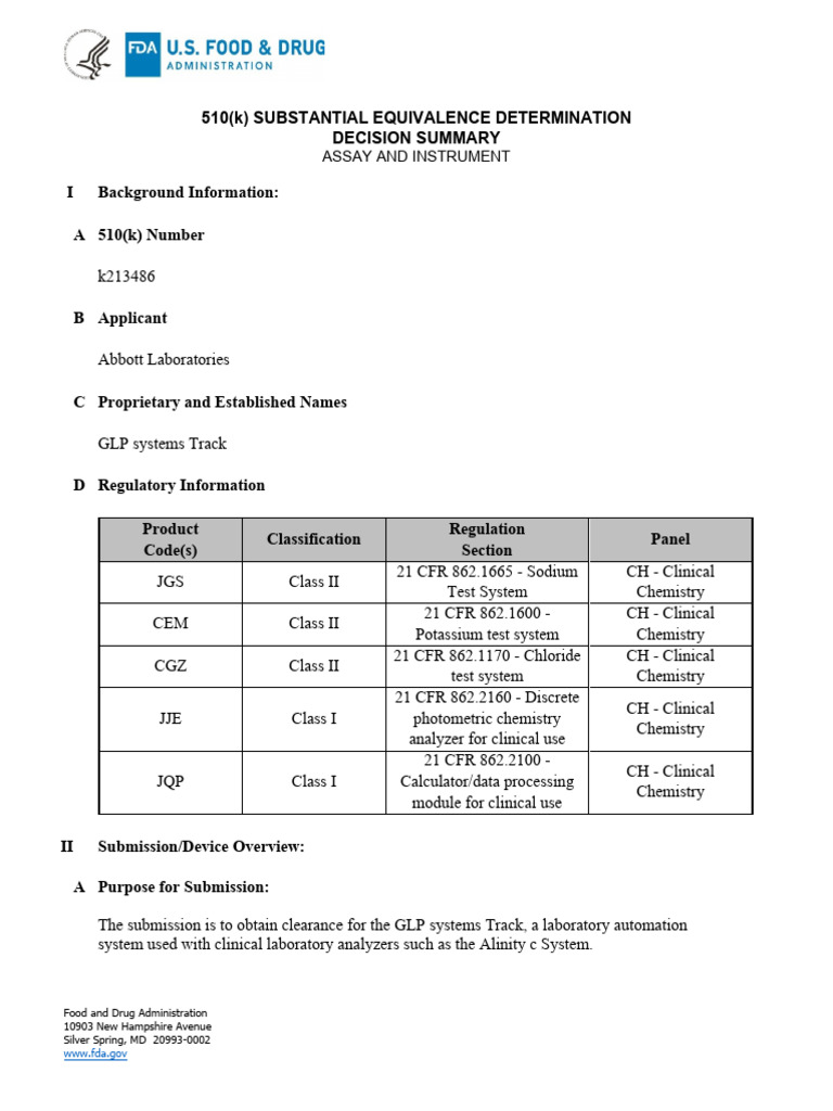 K213486 (GLP Systems Track) | PDF | Assay | Potassium