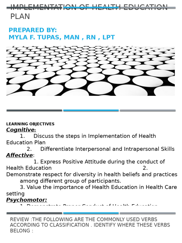 Week 8 Implementation of Health Education Plan 1 | PDF | Learning ...