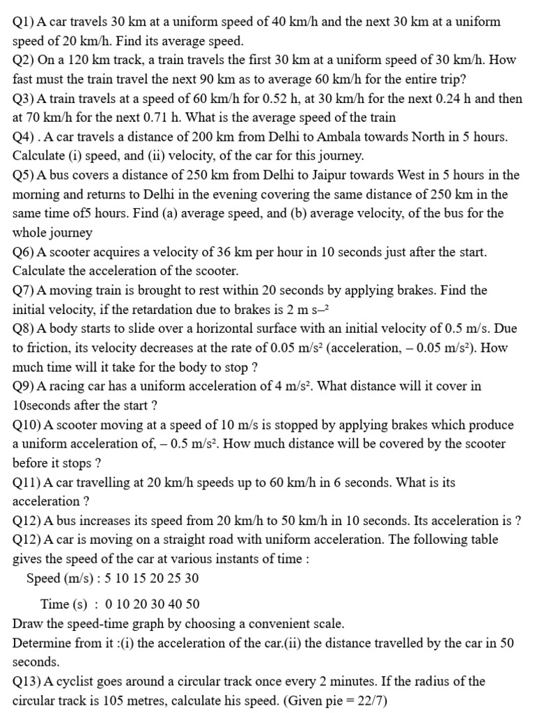 Numericals on Motion 1 | PDF