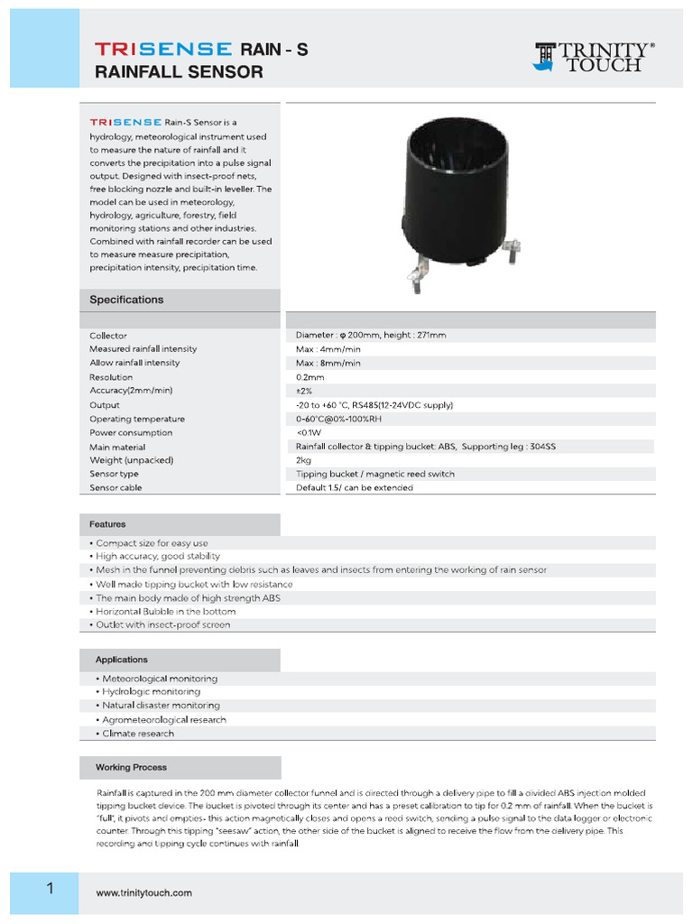 Trisense Rain - S Rainfall Sensor | PDF