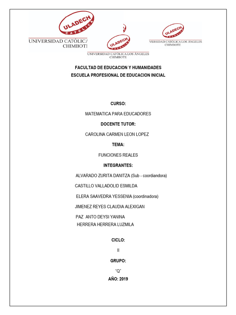 FUNCIONES REALES - DANITZA ALVARADO | PDF | Maestros | Moodle