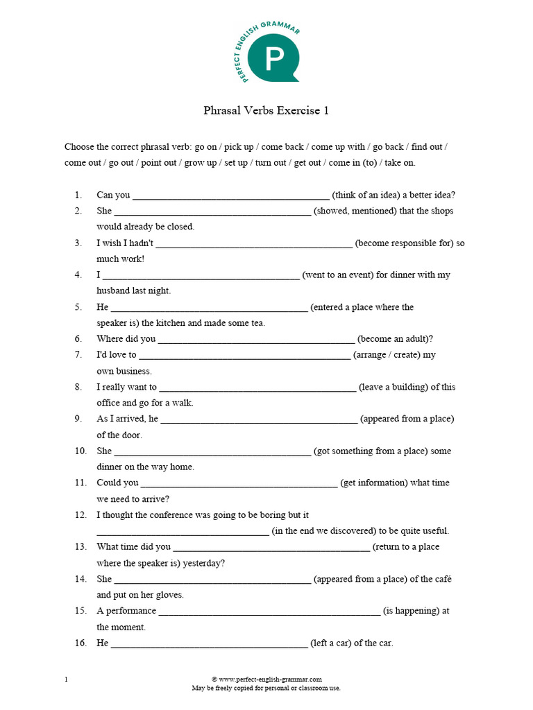 Phrasal Verbs Practice Exercise | PDF