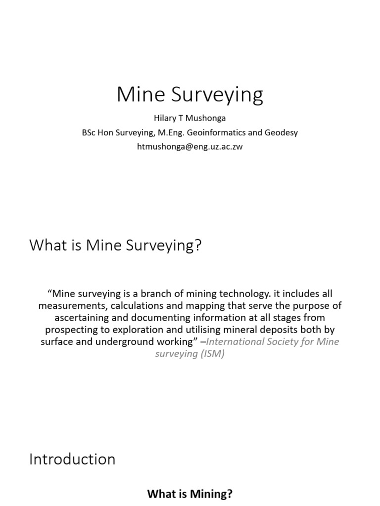 Overview of Mine Surveying Techniques | PDF | Mining | Prospecting