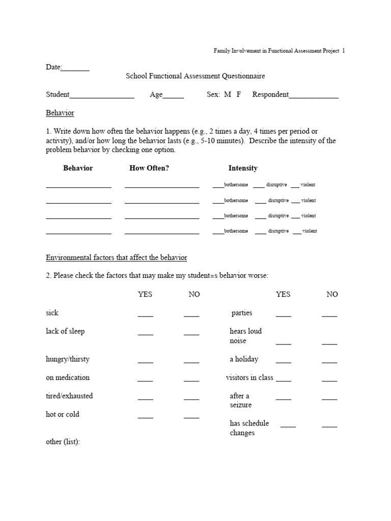 Teacher Functional Assessment Questionnaire-R | PDF | Conversation ...