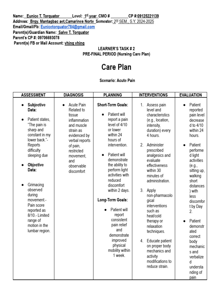 Torquator - Ncm-103-Prelim-Task | PDF | Pain | Medical Specialties