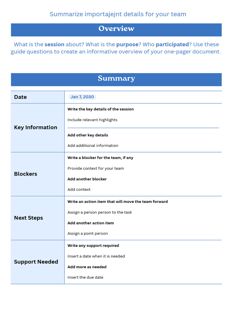 One Pager Doc in Black and White Blue Light Blue Classic Professional ...