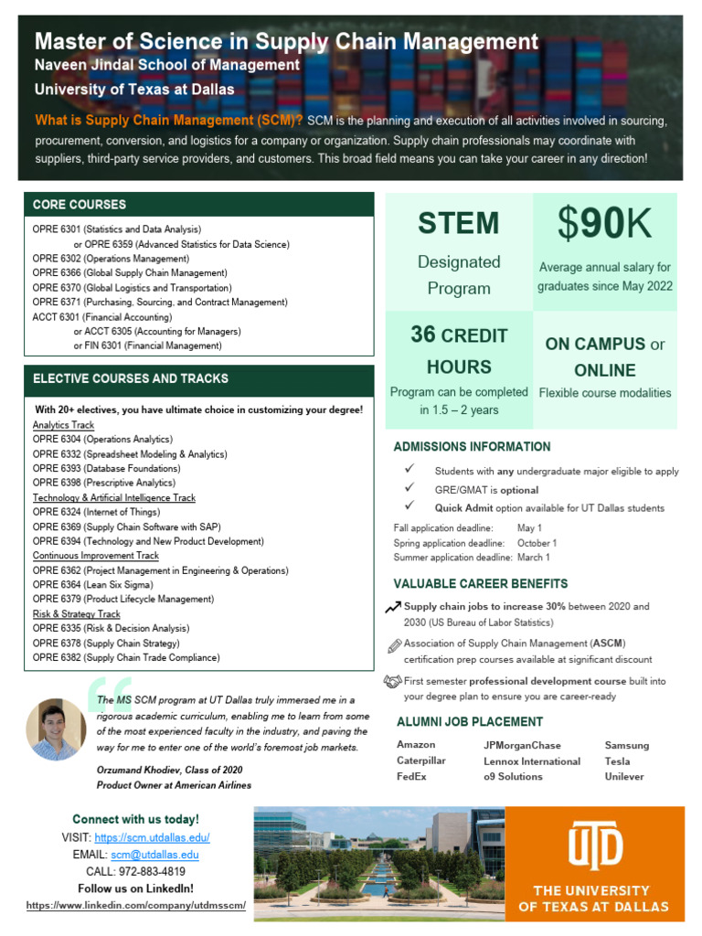 UT Dallas MS SCM Info Flyer 2024 06 | PDF | Supply Chain Management ...