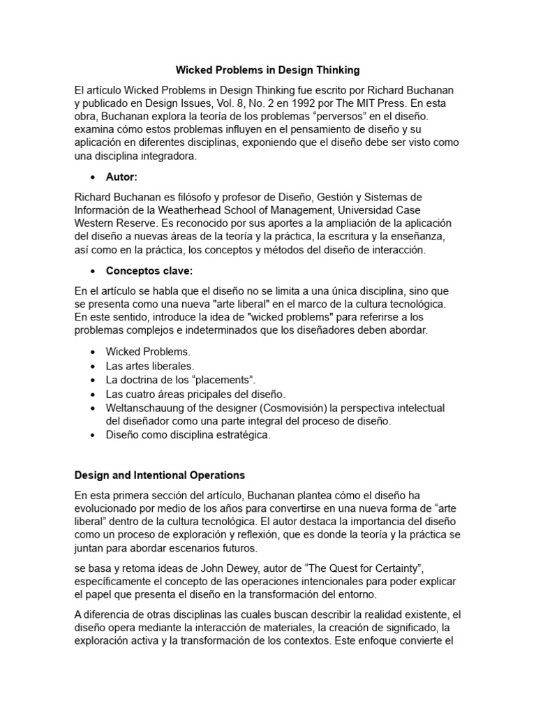 Relatoria, Grupo 4 Wicked Problems in Design Thinking | PDF | Diseño | El pensamiento de diseño