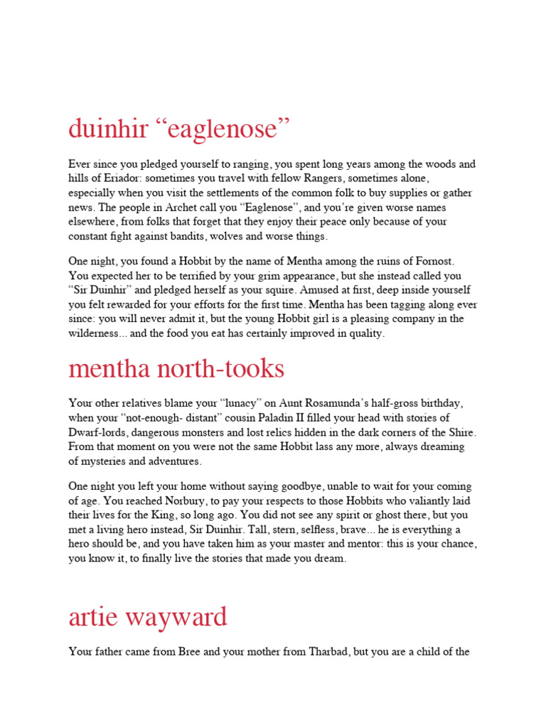 TOR 2e Pregenerated Characters | PDF