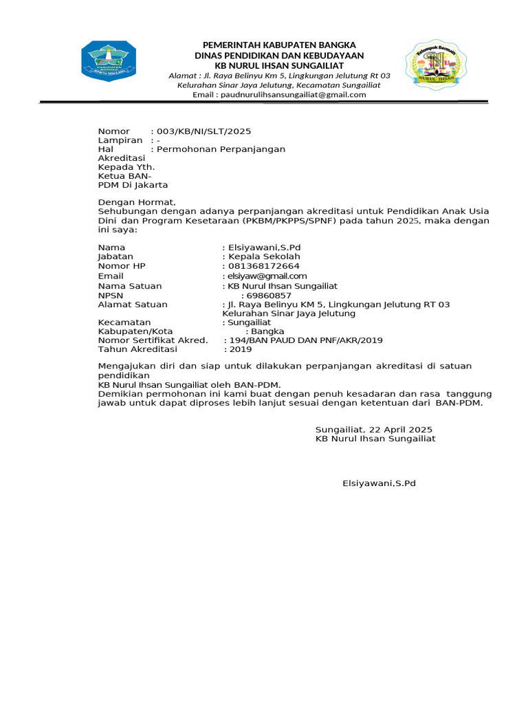 SRT Permohonan Perpanjangan Akre | PDF