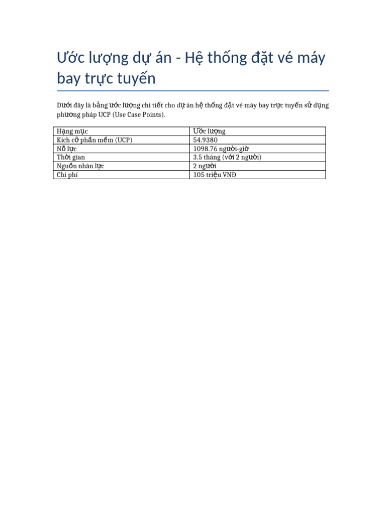 Uoc Luong Du An He Thong Ve May Bay | PDF