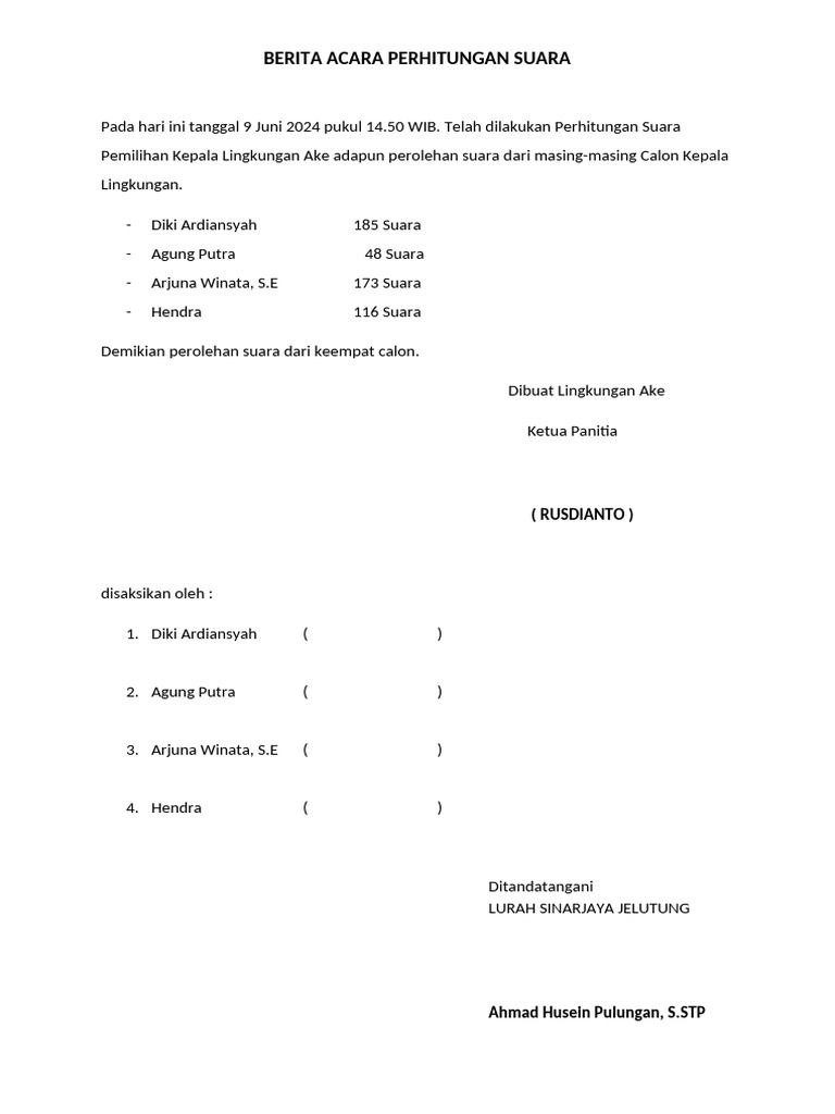 Berita Acara Perhitungan Suara | PDF