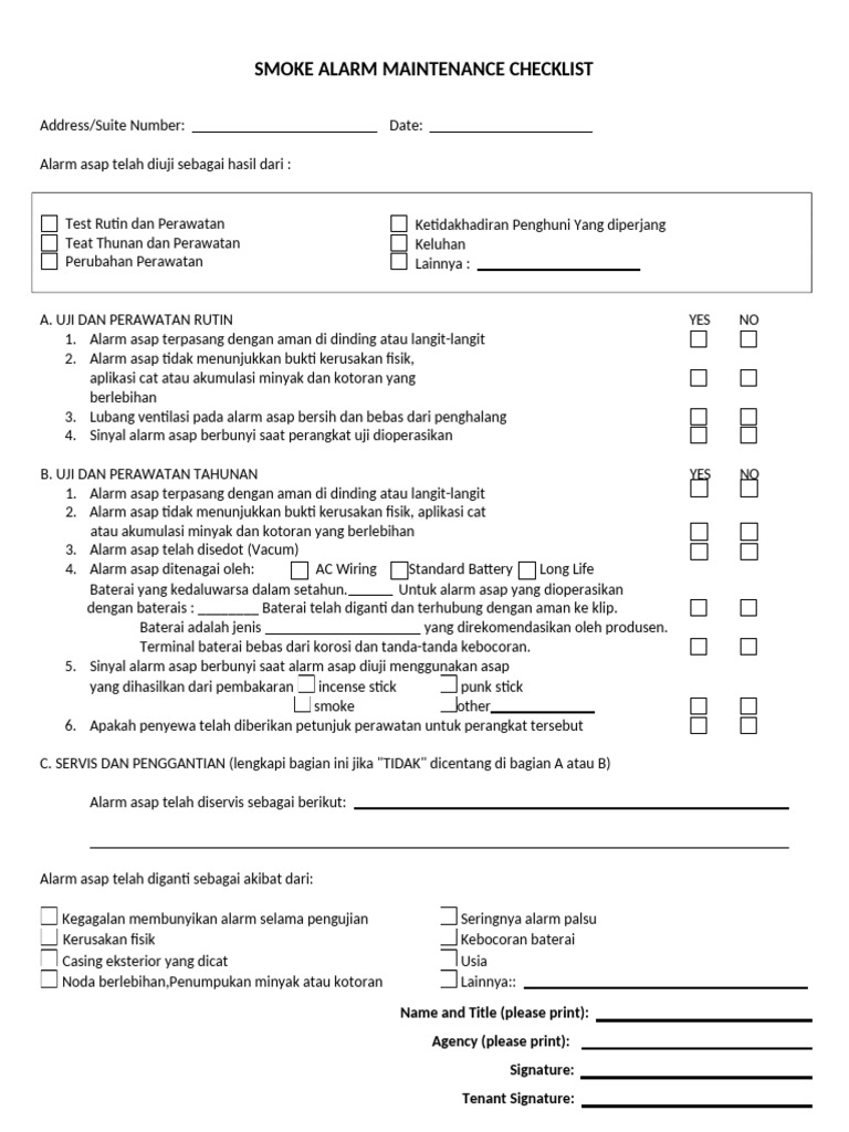 Smoke Alarm-Co Detector Maintenance Checklist | PDF