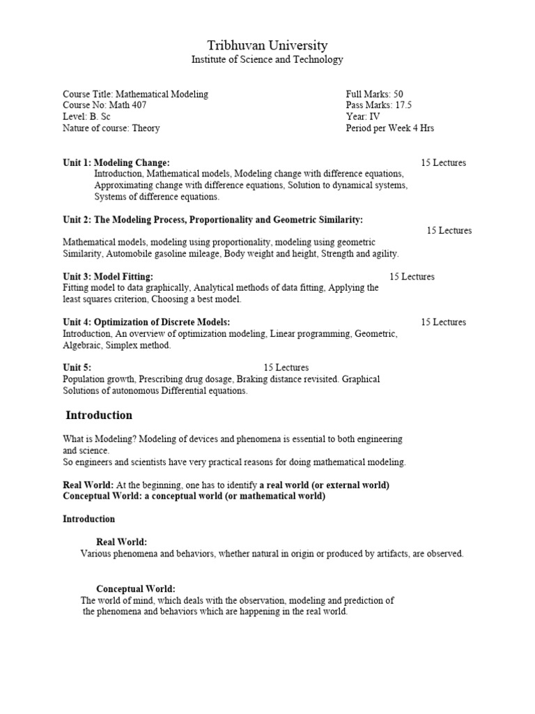 Mathematical Modeling Course Overview | PDF | Mathematical Optimization ...