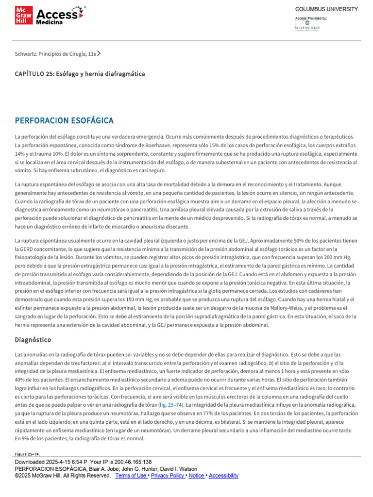 Perforación esofágica: diagnóstico y tratamiento | PDF | Tórax | Abdomen
