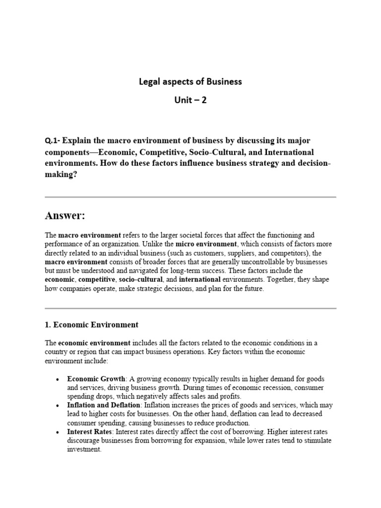 Legal Aspects of Business Unit 2 Question Answer | PDF | Macroeconomics ...