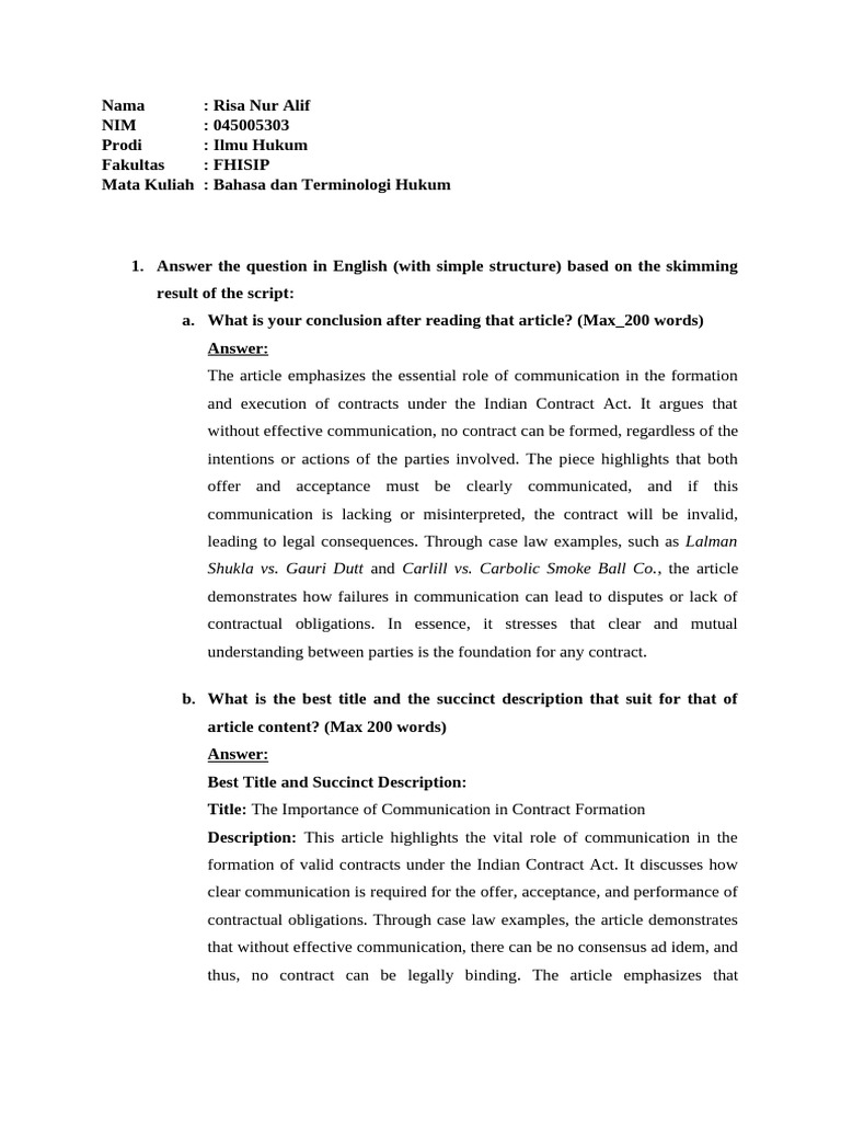 Bahasa Dan Terminologi Hukum TMK 2 PDF | PDF | Offer And Acceptance | Morality