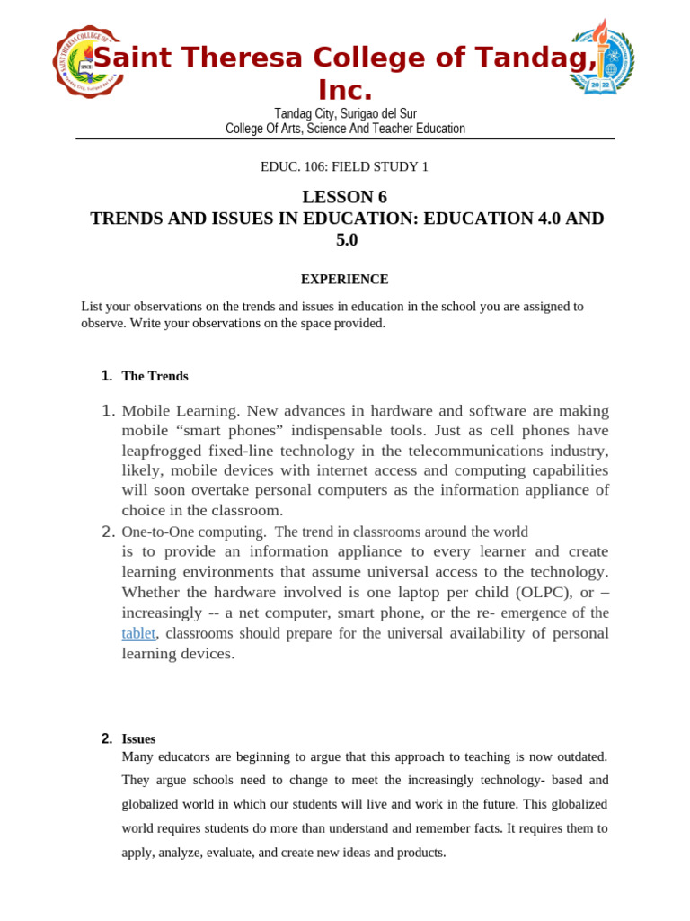 Lesson 6 Trends and Issues in Education Education 40 and 50 | PDF ...