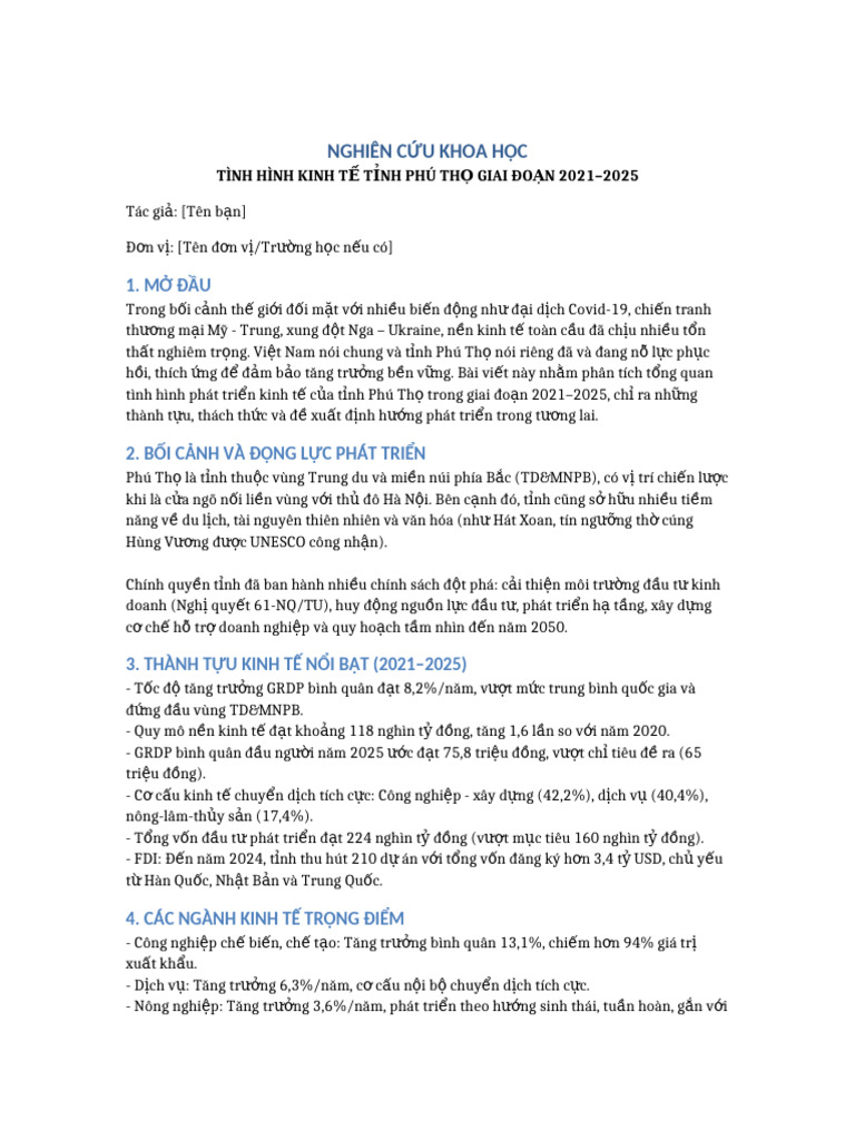 Nghien Cuu Kinh Te Phu Tho | PDF